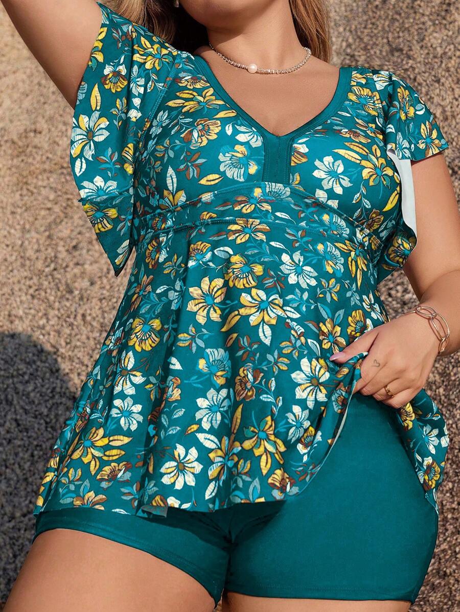 SHEIN Swim Lushore Frauen Plus-Size bedruckte getrennte Bademode ...