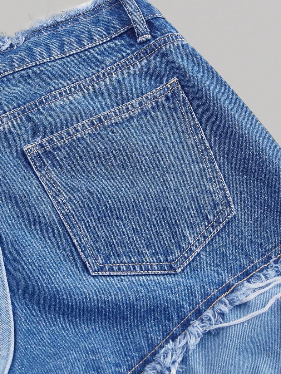 SHEIN MOD Women Loose Fit Denim Jeans With Frayed Hem Design And ...