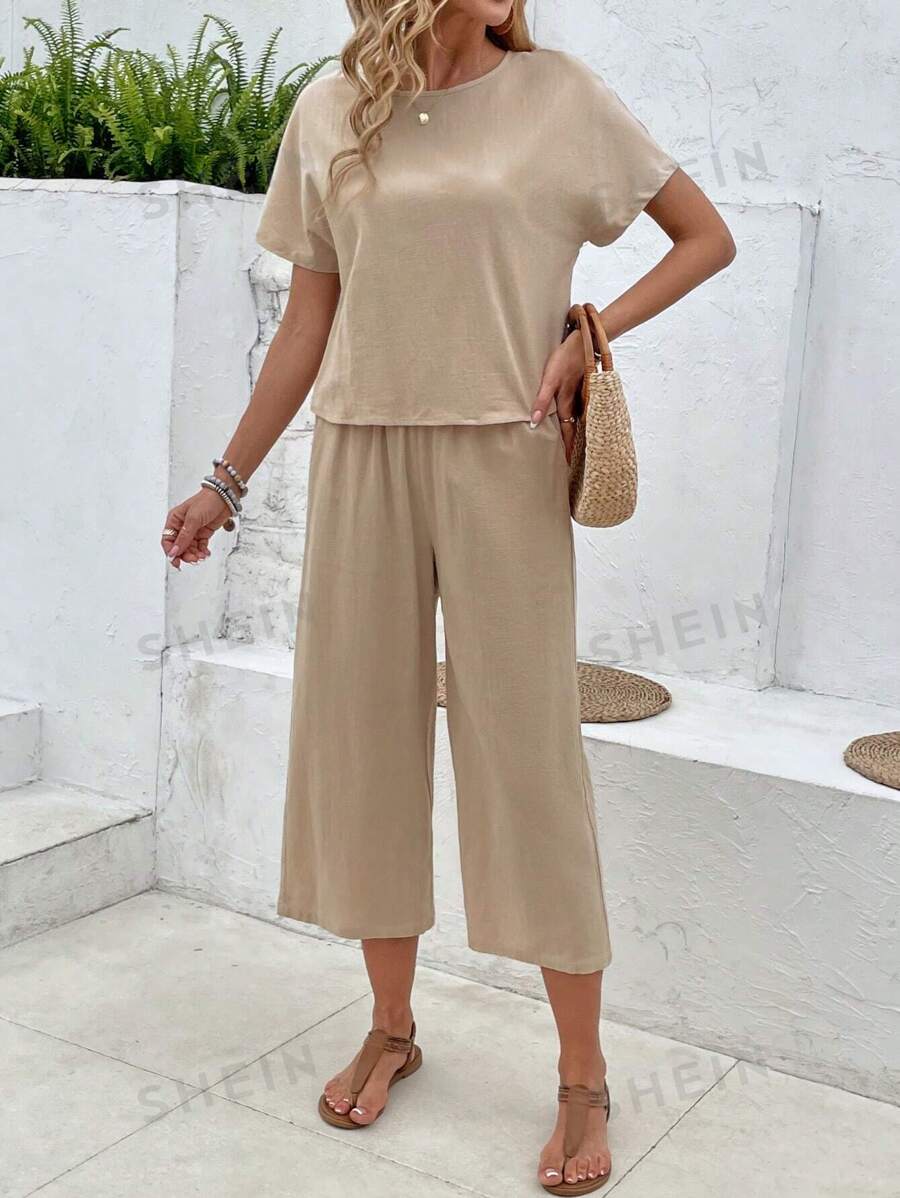 SHEIN JORESS 2pcs/Set Women Batwing Sleeve Top And Pants Summer Outfit ...
