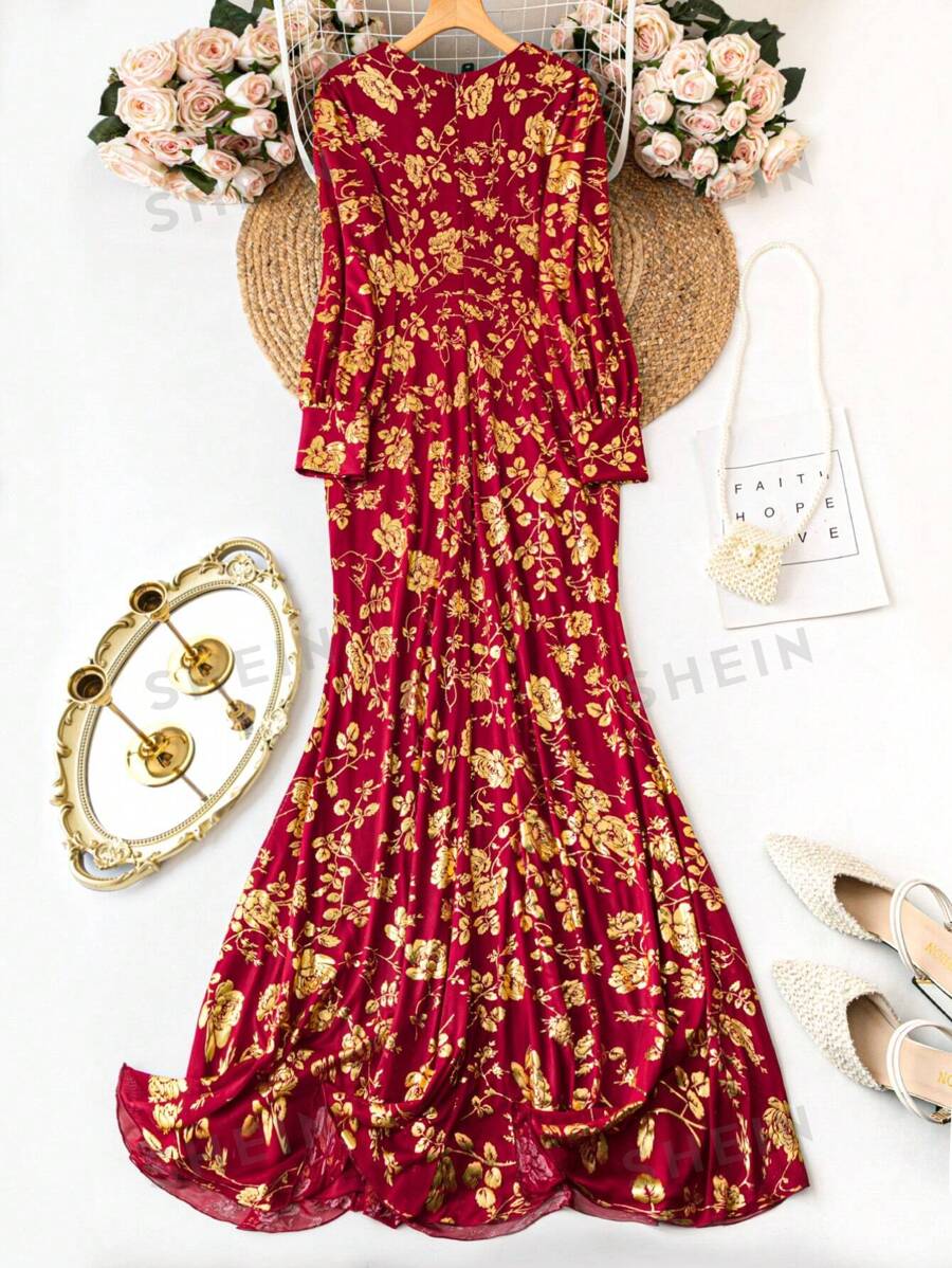 SHEIN Modely Vestido elegante de talla grande con estampado floral ...