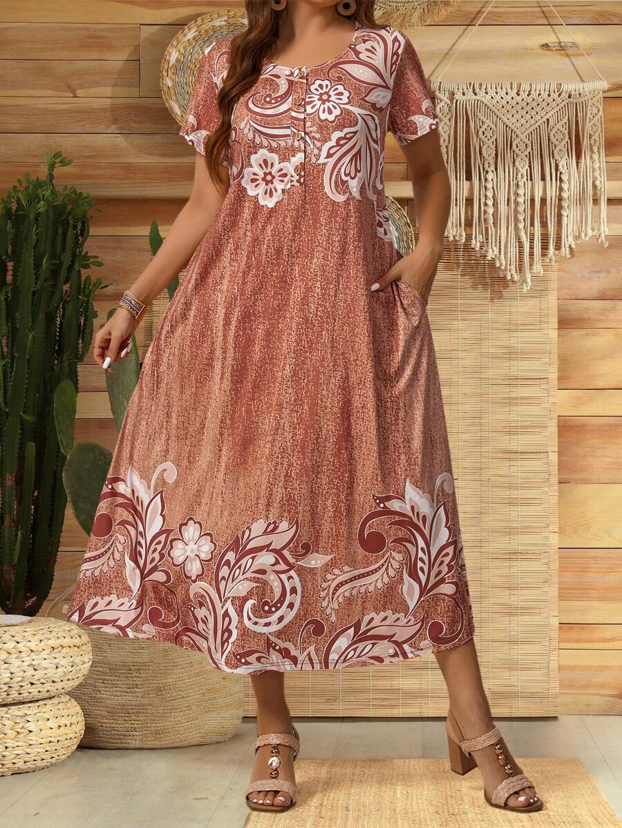 EMERY ROSE Plus Size Women Fashionable Floral Print Short Sleeve Dress | SHEIN USA