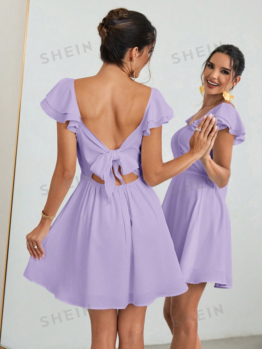 SHEIN Privé Women Open Back Umbrella Swing Dress For Dating, Vacation ...