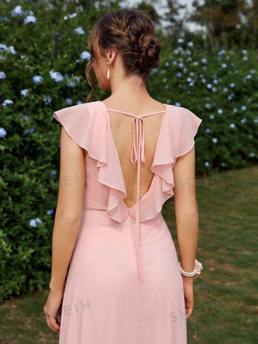 SHEIN Belle Elegant And Romantic Maid Of Honor Dress In Orange Pink ...