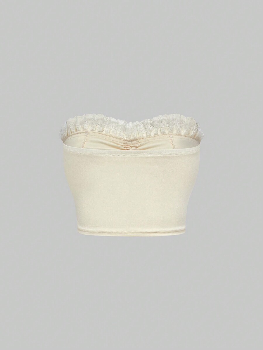 ROMWE Kawaii Women Sexy Strapless Top With Drawstring, Lace Trim And ...