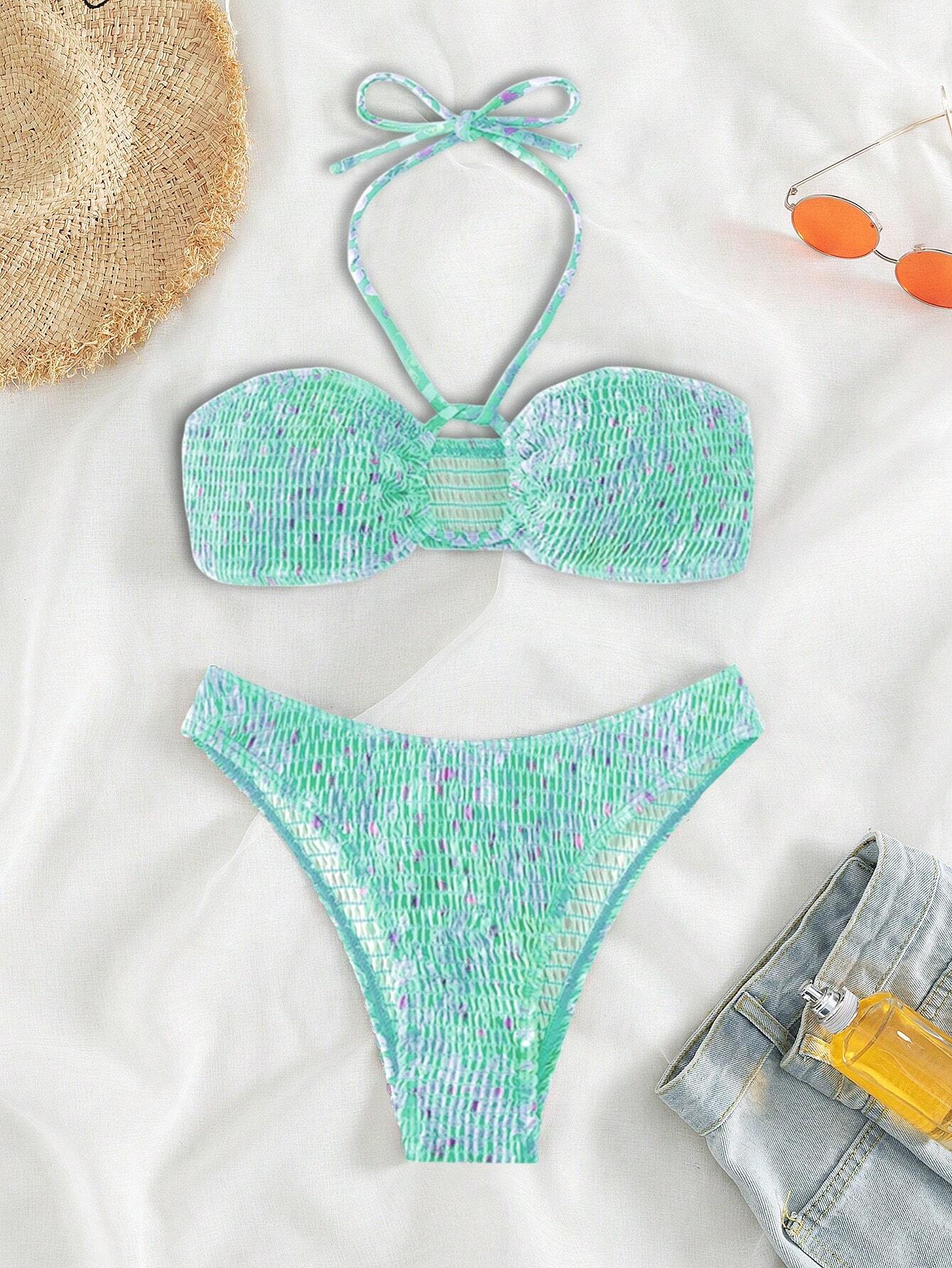 SHEIN Swim Vcay Conjunto de biquíni feminino de duas peças com estampa ...