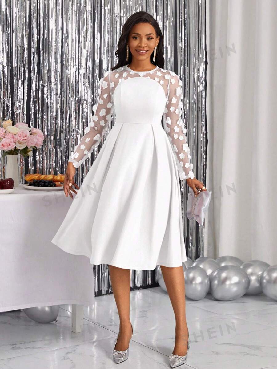 SHEIN Lady Women Elegant Dress With 3D Flower Decoration Church Dress | SHEIN UK