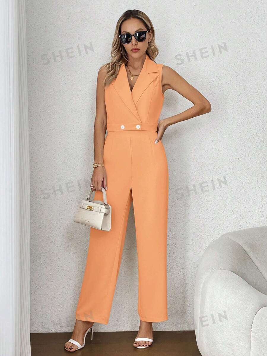 SHEIN Clasi Women's Solid Colored Lapel Vest And Trousers Two-Piece Set ...