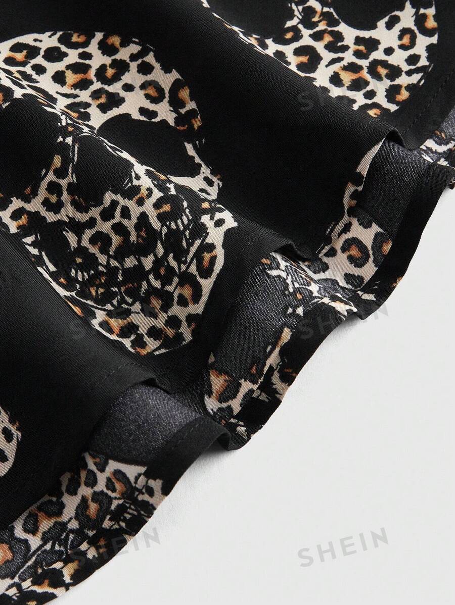 ROMWE Goth Women's Summer Leopard Print And Skull Pattern Splicing ...