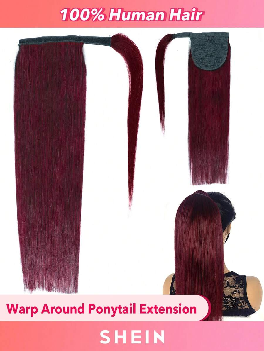 1pc Straight Wrap Around Ponytail 99J Straight Human Hair Magic Paste ...