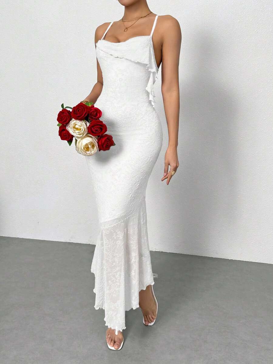 Shein Privé Damen Meerjungfrau Saum Rüschen Träger Rückenfrei Kleid