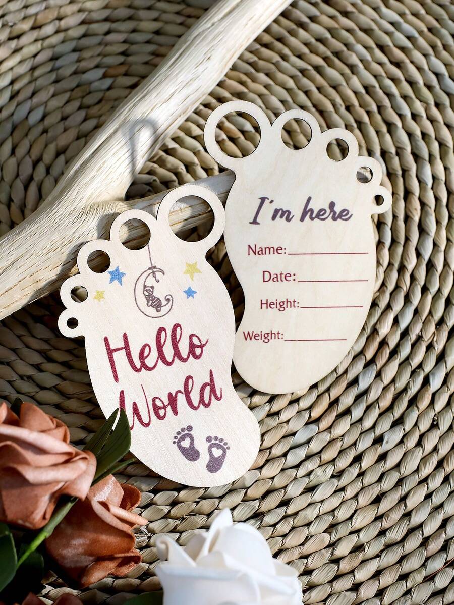 Baby Boy Footprint Shaped Birth Announcement Wooden Plaque Photography ...