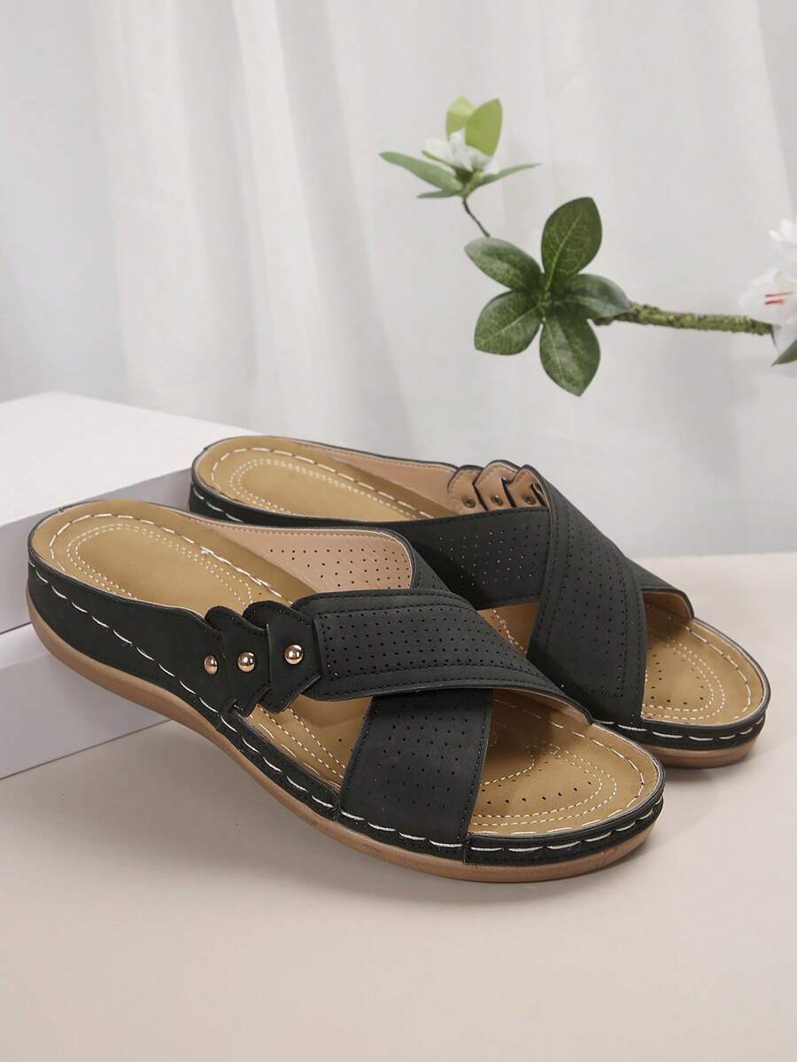 Nuevas chanclas de tacón plano con cuña de estilo, unicolor y con ...