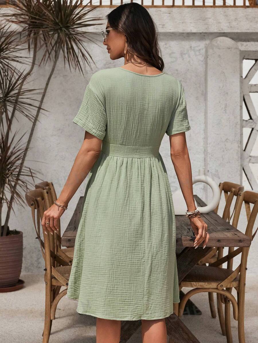 SHEIN LUNE Vestido de verano con textura y botones de moda para damas ...