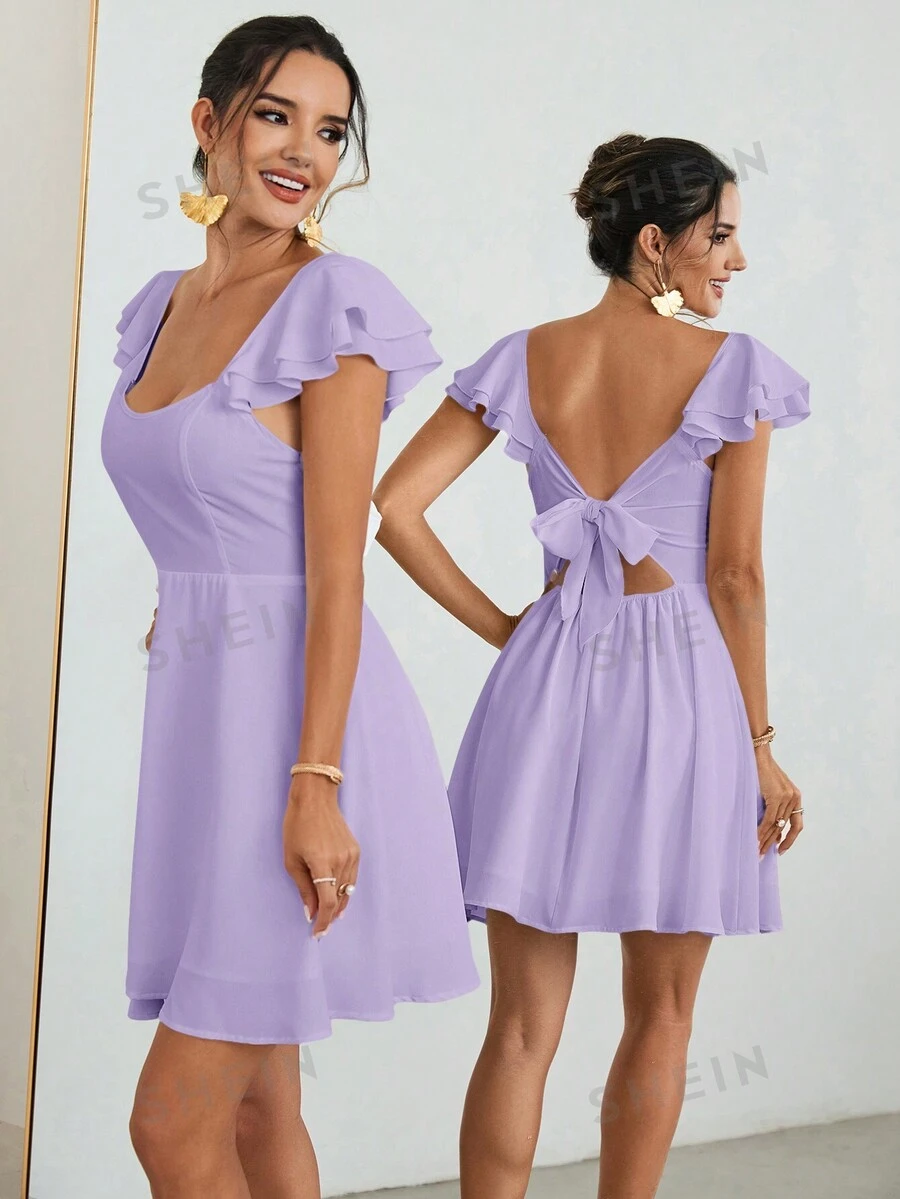 SHEIN Privé Women Open Back Umbrella Swing Dress For Dating, Vacation ...