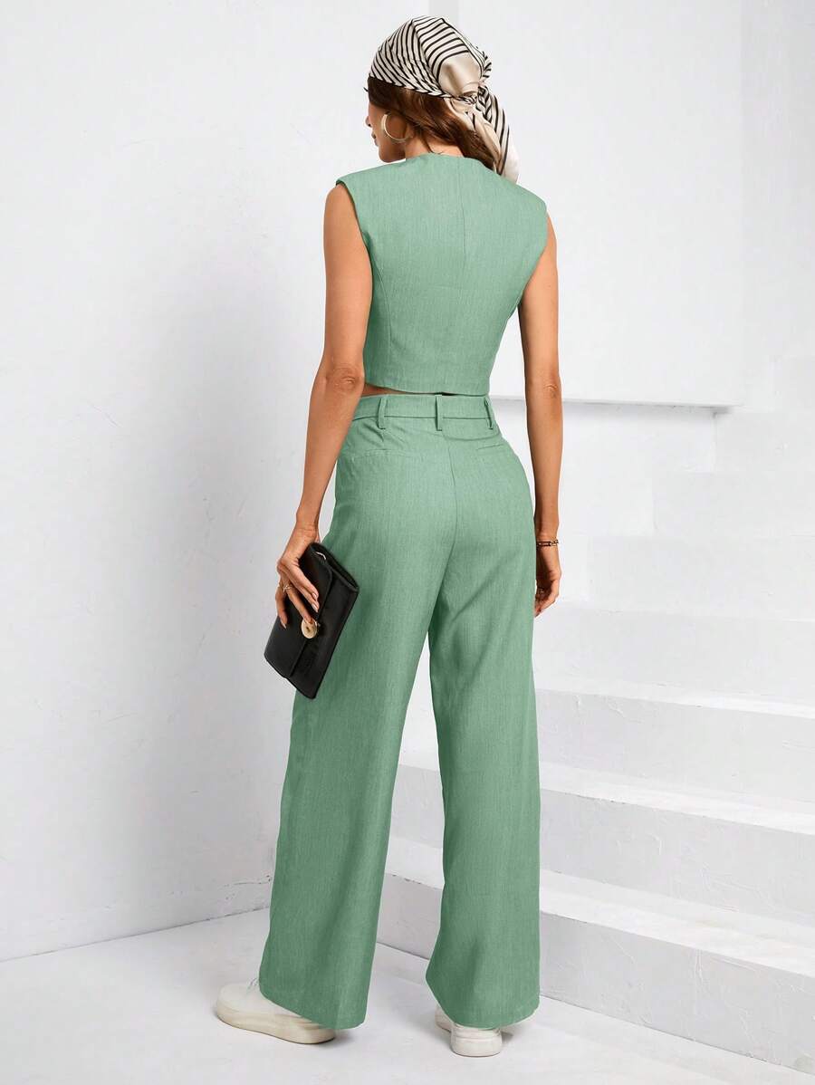 Aveloria Summer Casual Single-Breasted Suit Vest And Pleated Straight ...