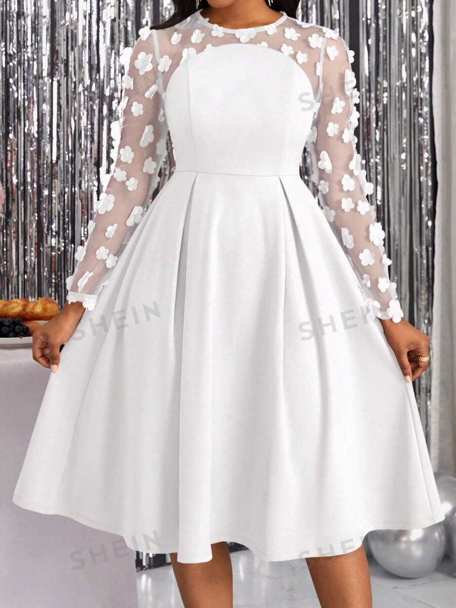 SHEIN Lady Women Elegant Dress With 3D Flower Decoration Church Dress | SHEIN UK