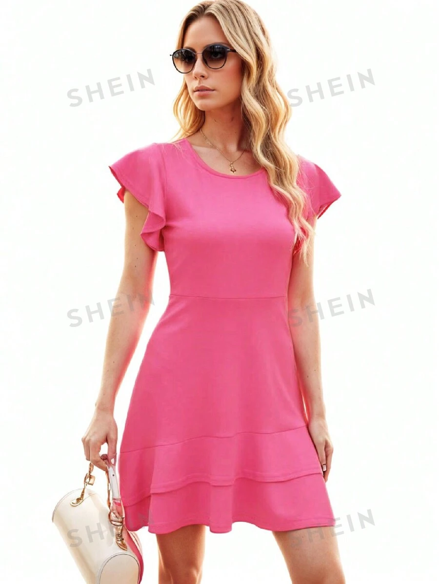 Women Off Shoulder Ruffle Sleeves A-Line Dress, Perfect For Graduation Party And Other ...