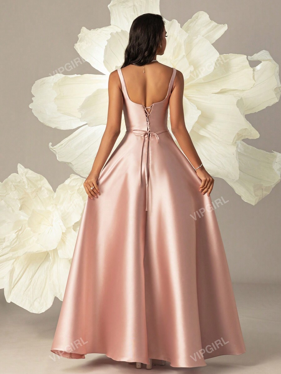 VIPGIRL Satin High-Waisted Slim-Fit Women Evening Dress Elegant Formal ...