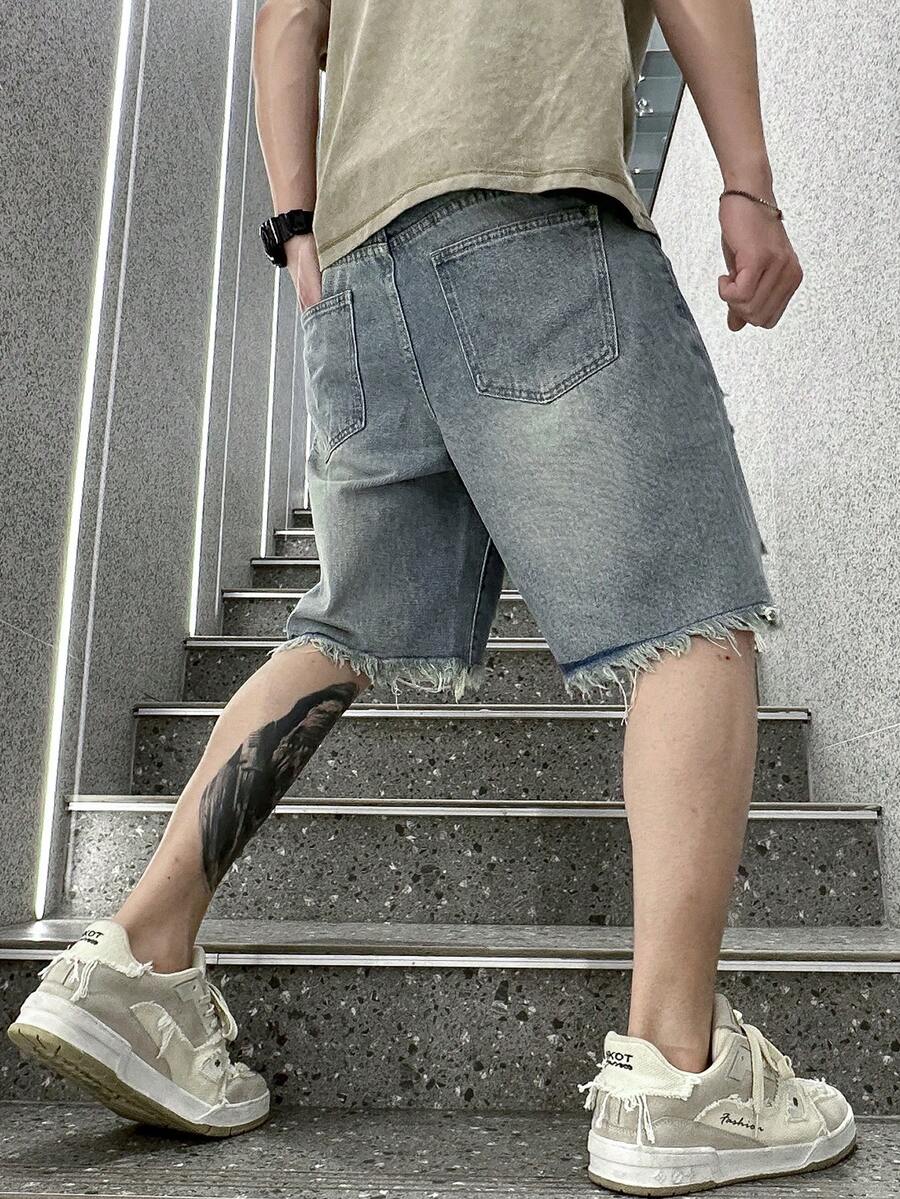 Manfinity LEGND Men Plus Size Bermuda Jean Shorts With Distressed Rips ...