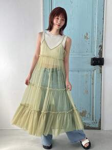 FRIFUL Mesh Ruffle Hem See Through Summer Casual Dress Sundress | SHEIN USA