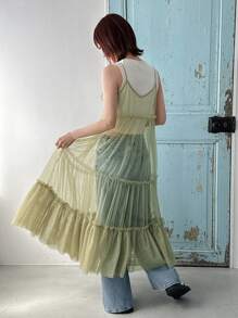 FRIFUL Mesh Ruffle Hem See Through Summer Casual Dress Sundress | SHEIN USA