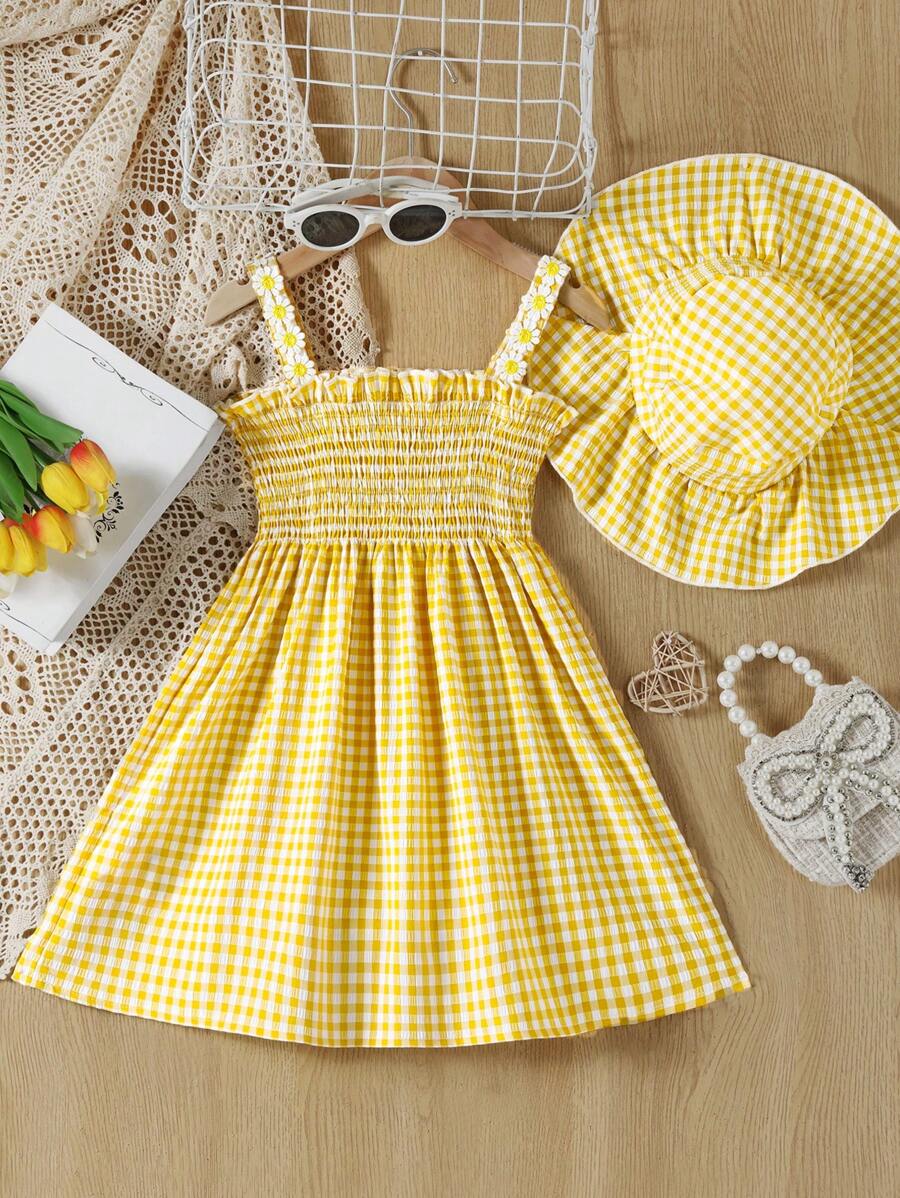 Young Girl Sunflower Applique Sweet Dress With Hat, Perfect Outfit For ...