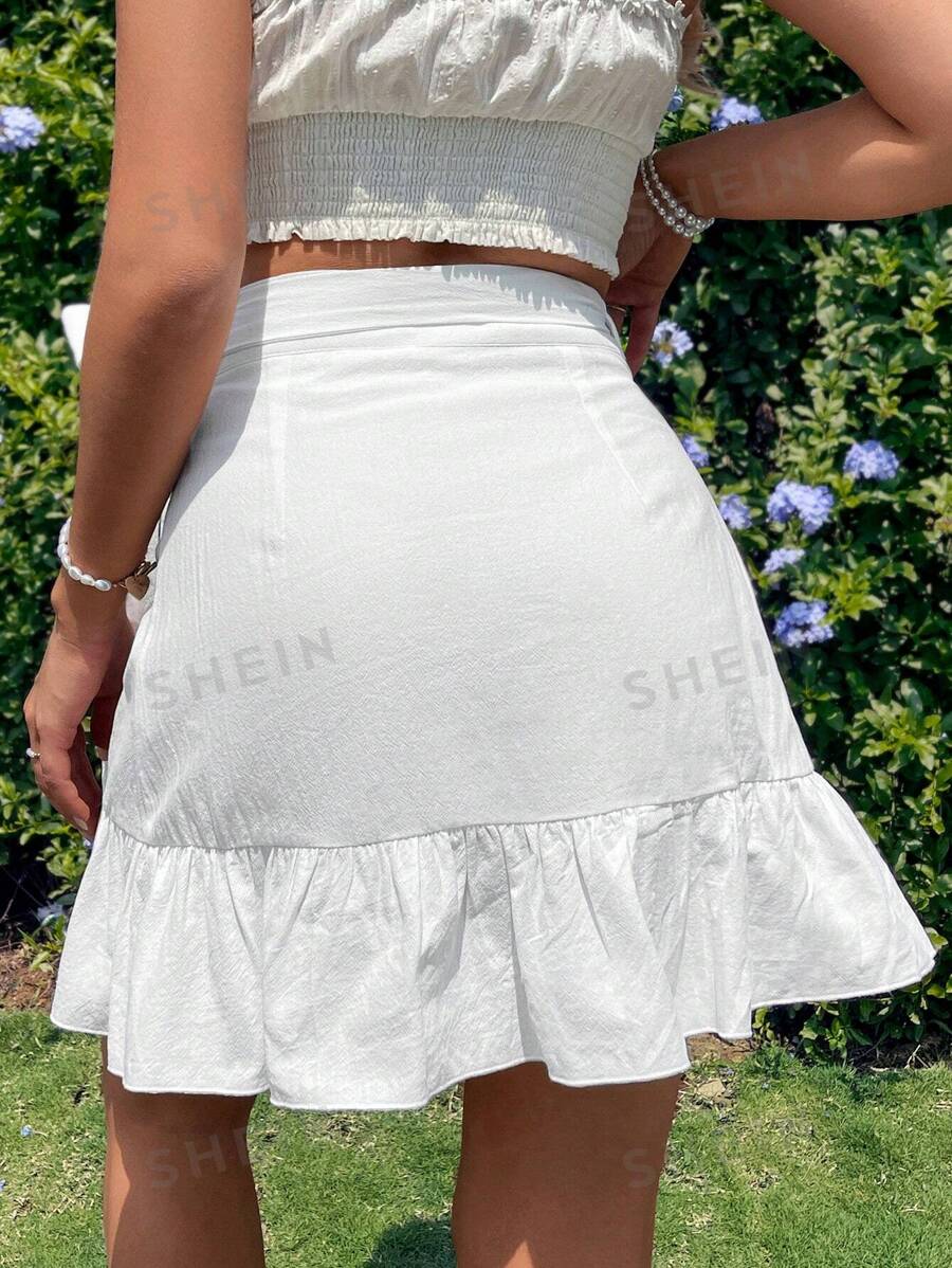 SHEIN VCAY Jupe avec ceinture nouée à volants asymétriques et superposés, affine la silhouette ...