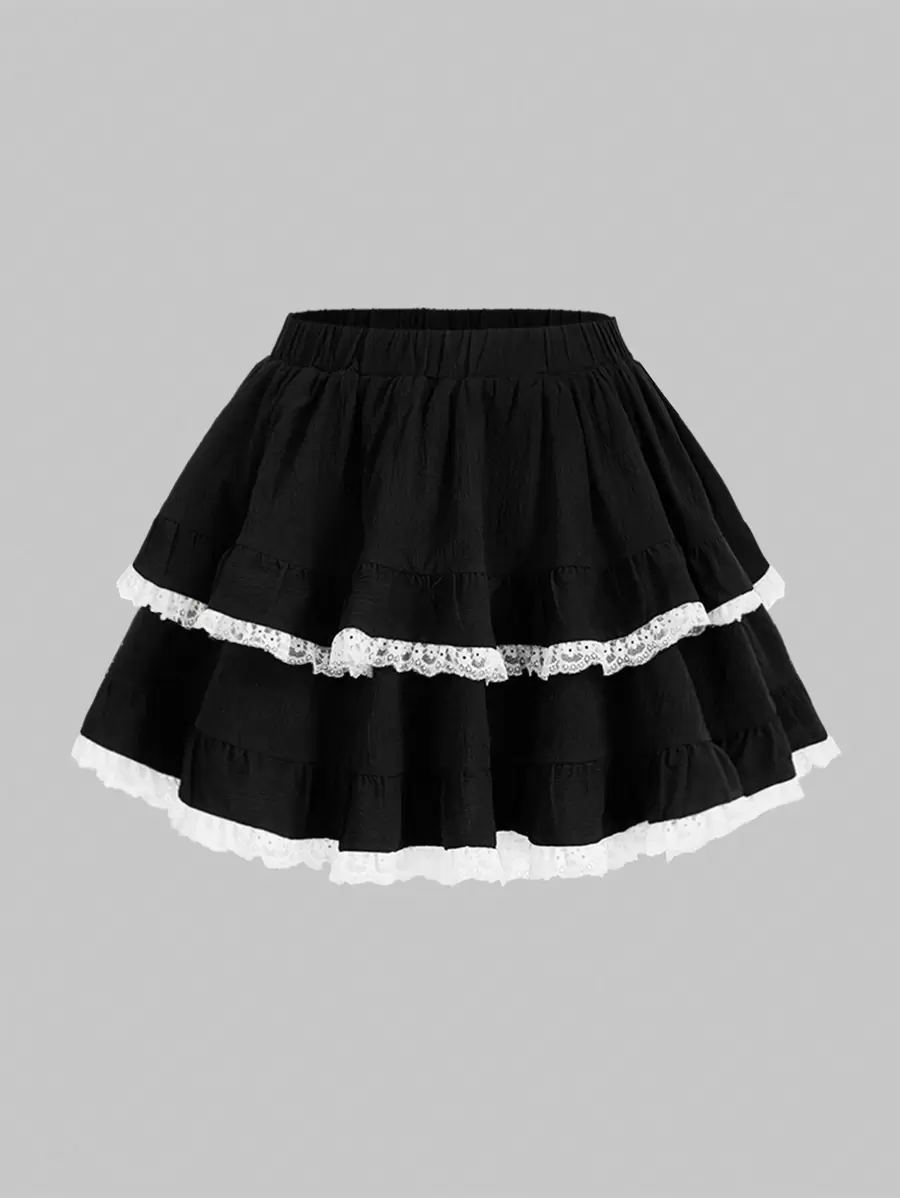 SHEIN MOD Women Lace Floral Splice Multi-Layered Ruffle Cake Skirt With ...