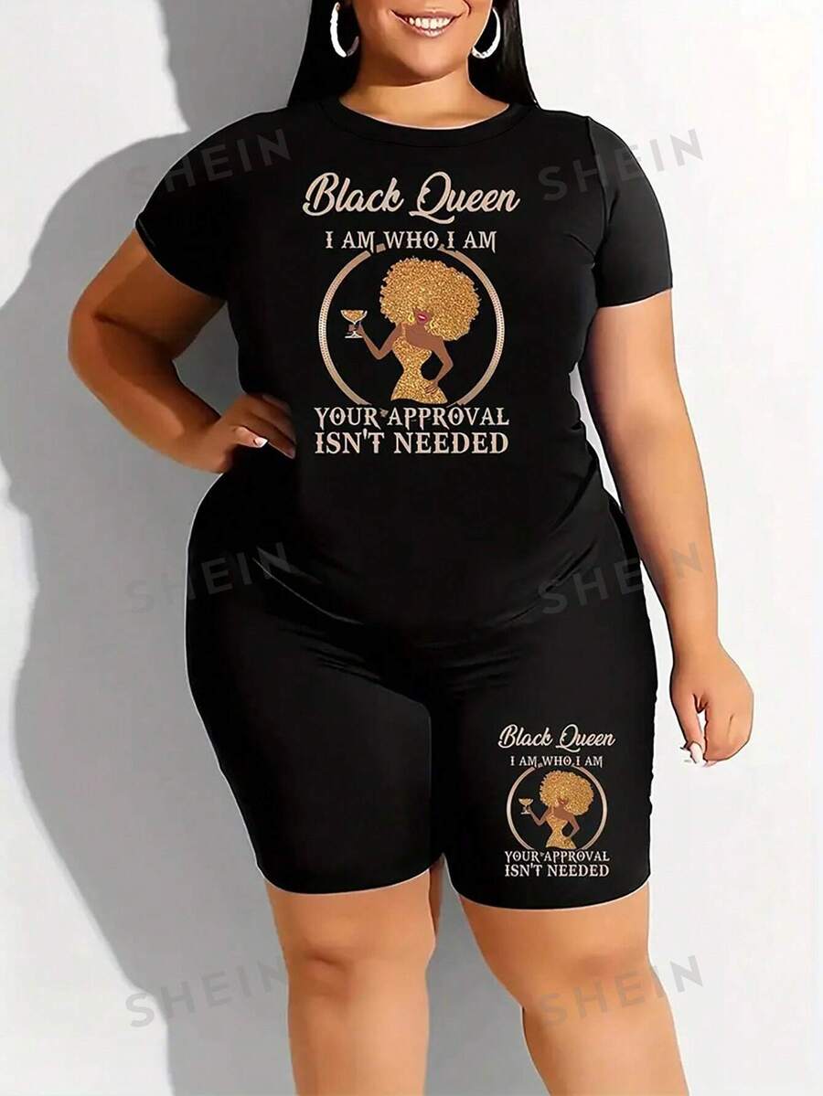 SHEIN Slayr Plus Size Printed Slim Fit 2pcs/Set Outfit With Character ...