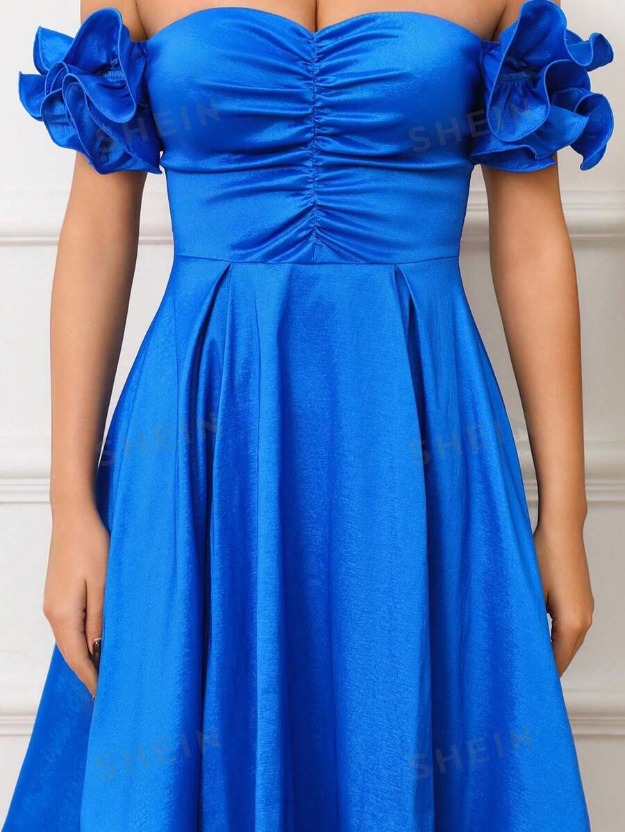 SHEIN Belle Romantic And Elegant One Shoulder Blue Elastic Color ...