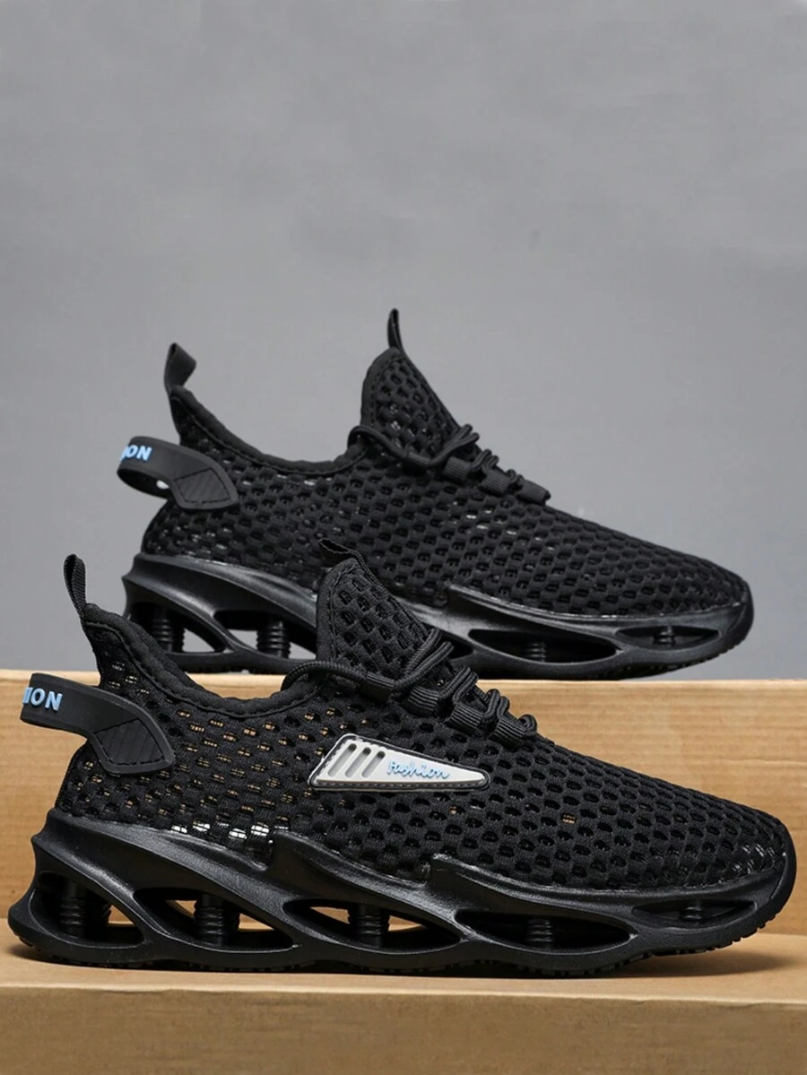 Men Black Running Shoes With Shock Absorption, Lightweight, Slip ...