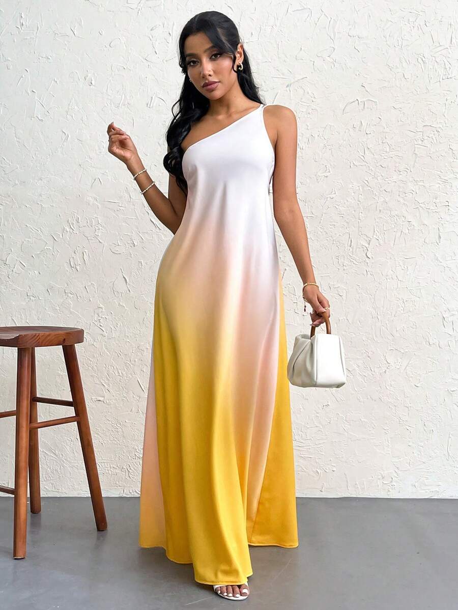 Firerie Gradient Ladies" Backless One Shoulder Knot Design Super Long ...