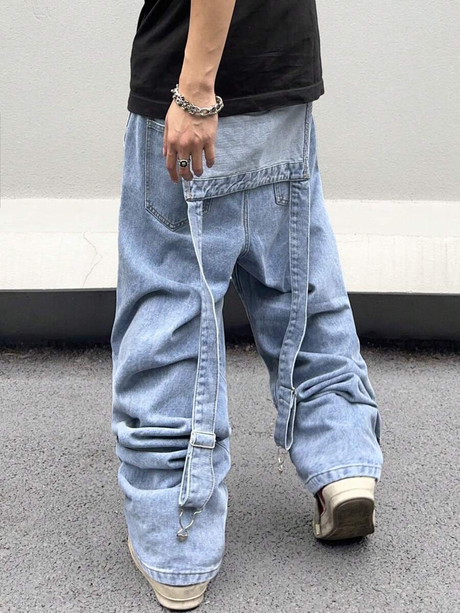 Manfinity EMRG Men Loose Cartoon Face And Flower Print Denim Overalls ...