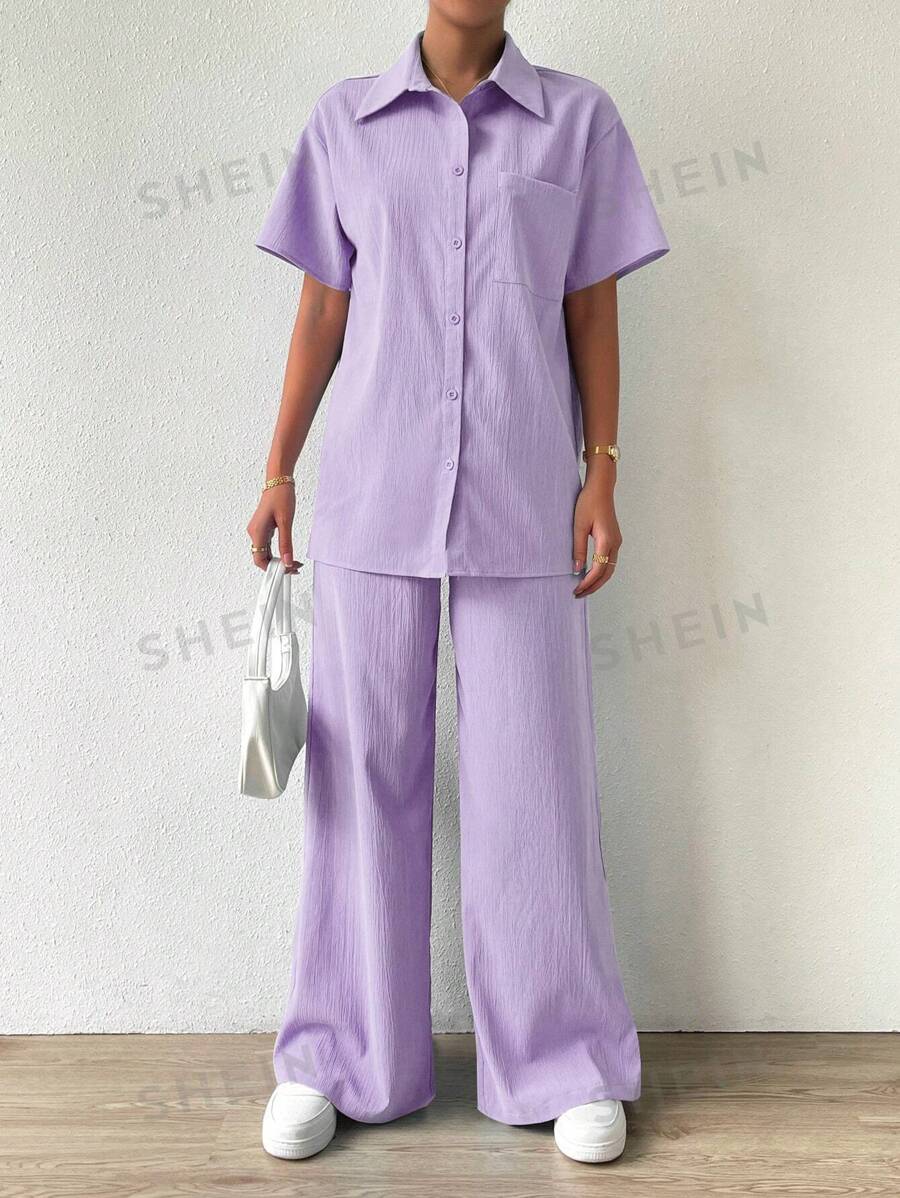 SHEIN Relaxiva Conjunto de duas peças para mulheres, Camisa solta de ...