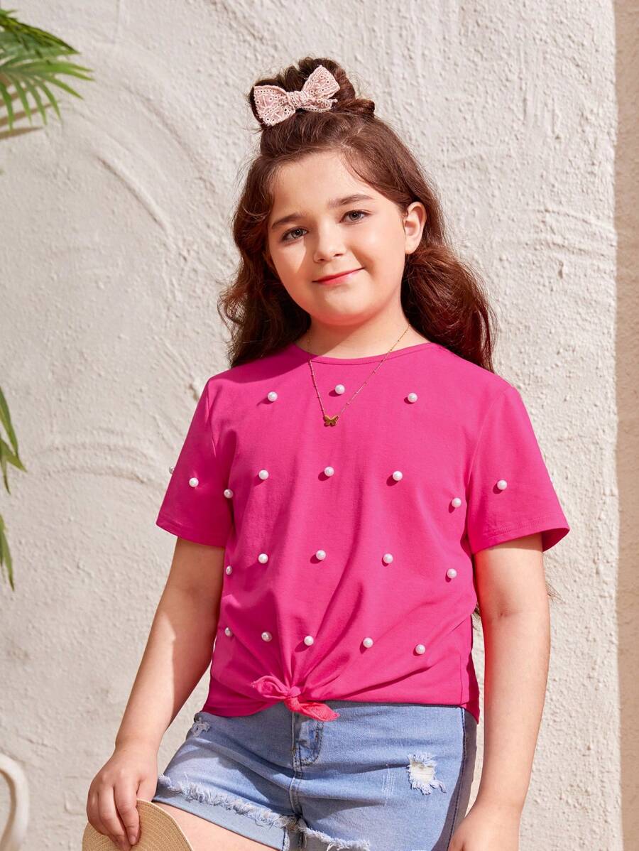 SHEIN Tween Girl Extended Size Loose Fit Casual Twisted Hem Computer ...