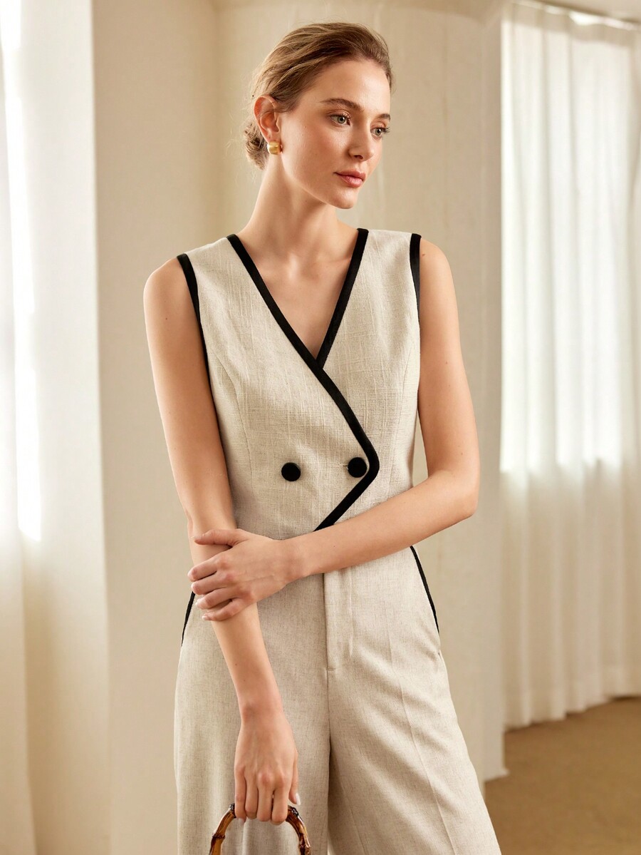 MOTF PREMIUM CONTRAST BINDING DOUBLE BUTTON WAISTCOAT | SHEIN USA
