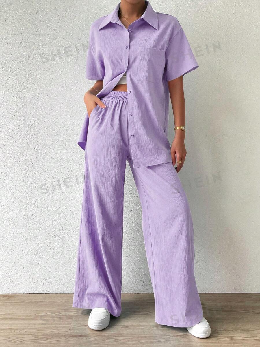 SHEIN Relaxiva Conjunto de duas peças para mulheres, Camisa solta de ...
