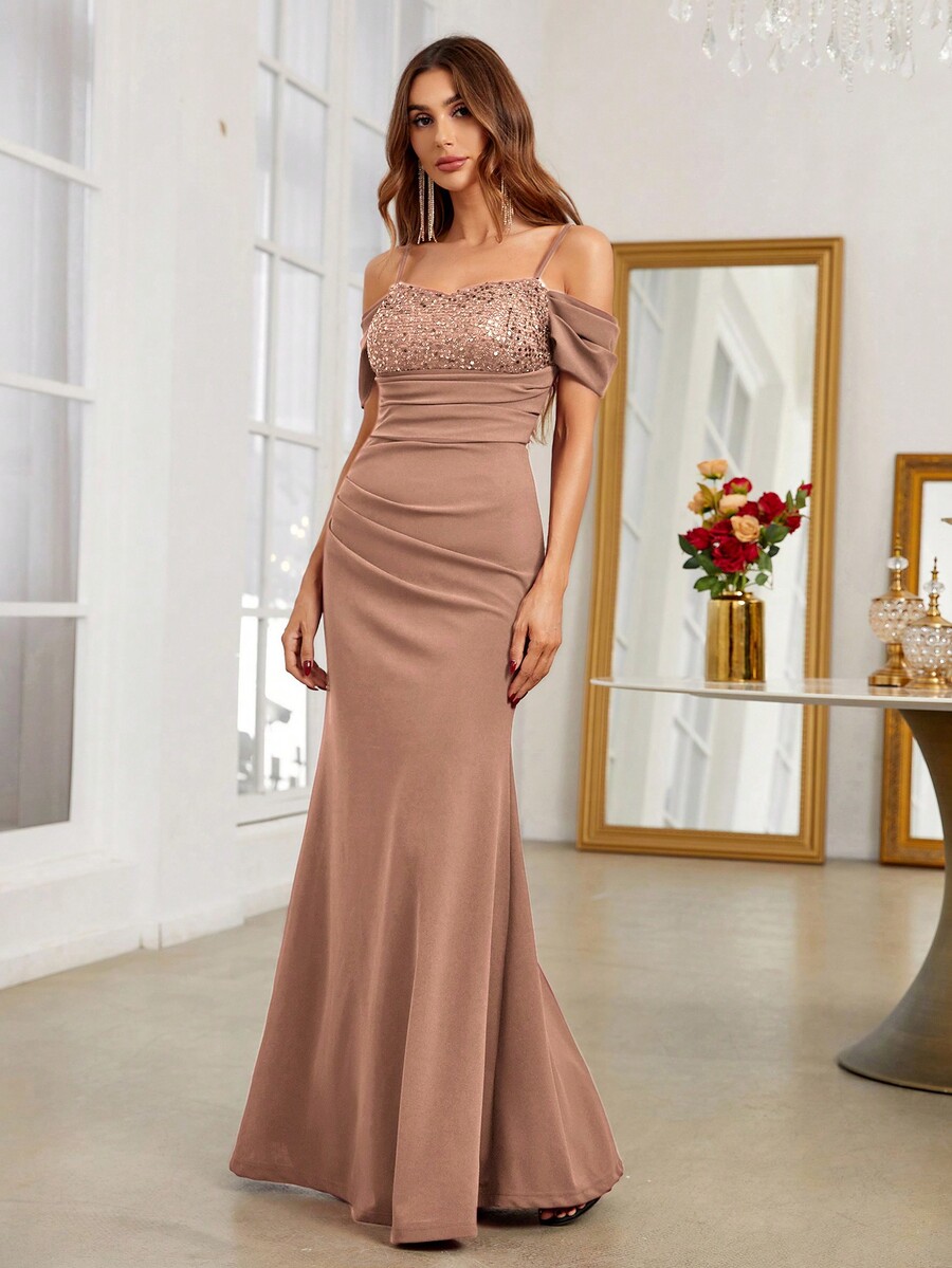 SHEIN Belle Women Maxi Sparkly Cold Shoulder Party Dress (Heavy-Duty ...