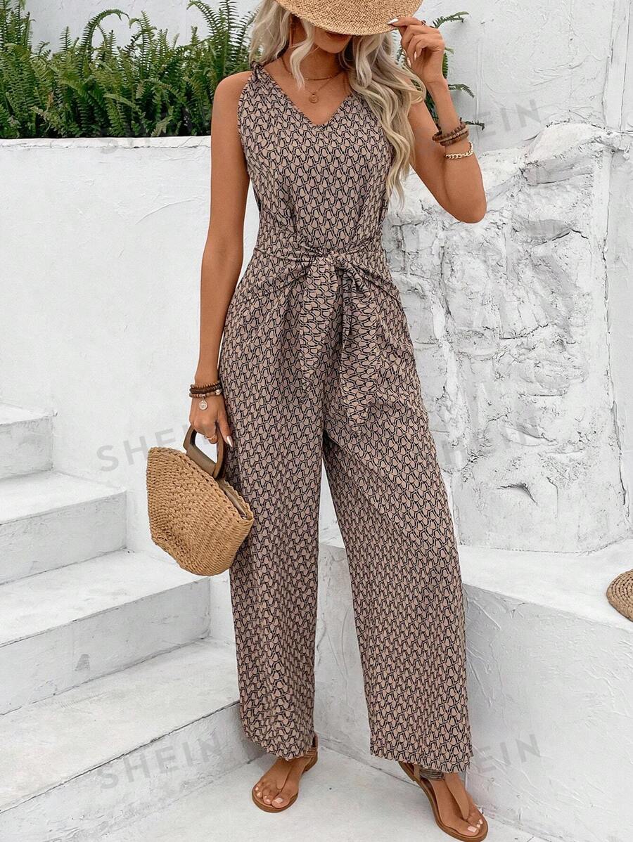 SHEIN Frenchy Women New 2024 Spring Summer Holiday Waist Tie Geometric ...