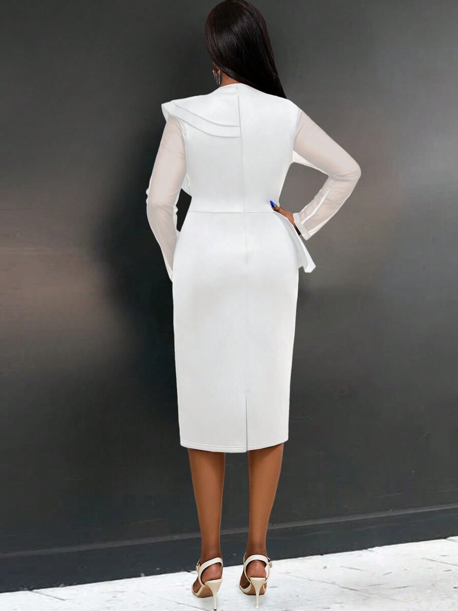 Women's Contrast Mesh Ruffle Hem Beaded Dress | SHEIN USA