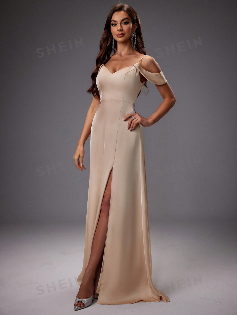 SHEIN LUNE Silk Satin High Split Thigh Floor Length Formal Evening ...