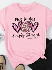 Calvaya Plus Size Love Slogan Print Round Neck Short Sleeve T-Shirt ...