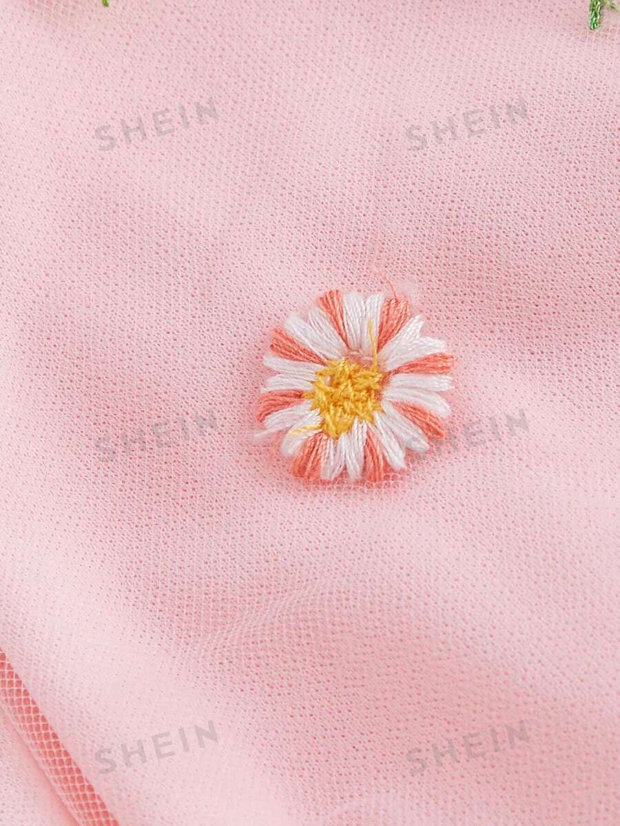 SHEIN MOD Vestido midi rosa de línea A con redecilla bordada en los ...