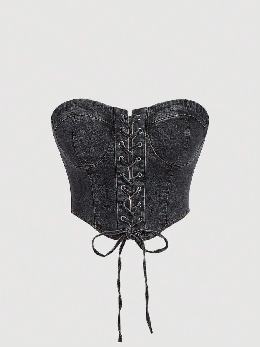 SHEIN MOD Women Drawstring Denim Top | SHEIN USA