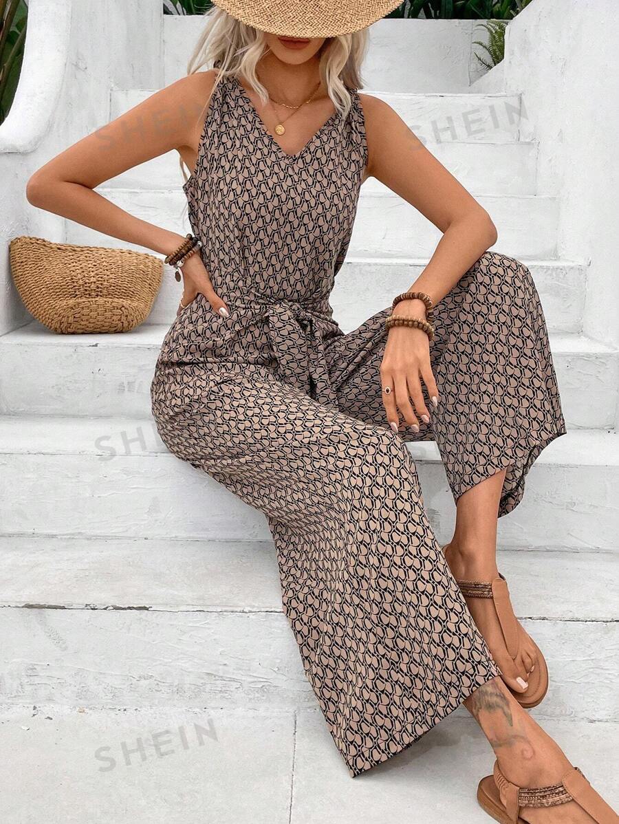 SHEIN Frenchy Women New 2024 Spring Summer Holiday Waist Tie Geometric ...