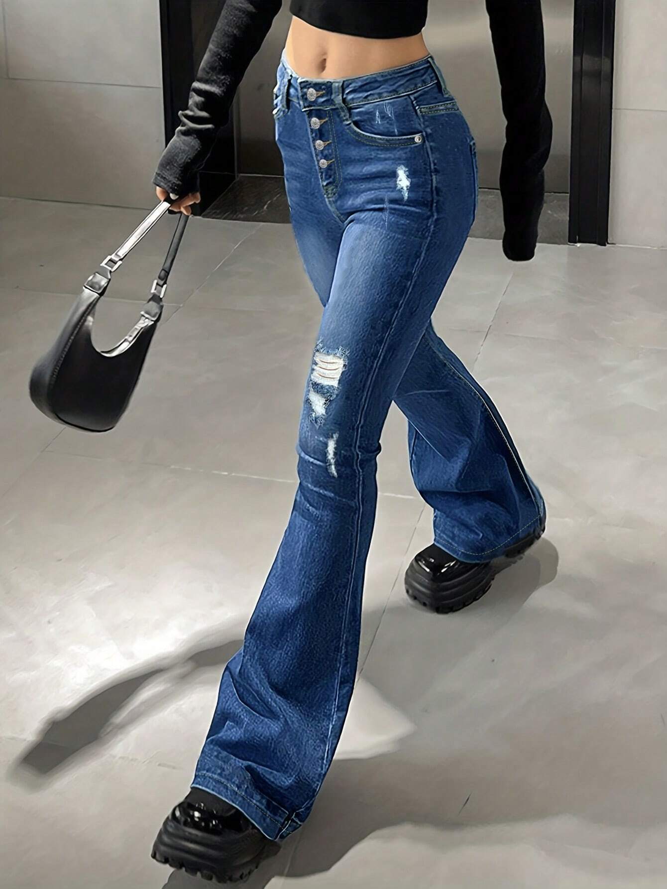 Slim And Sexy Flared Jeans With Distressed Details | SHEIN USA