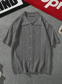 Manfinity Hypemode Men Cable Knitted Short Sleeve Casual Cardigan ...