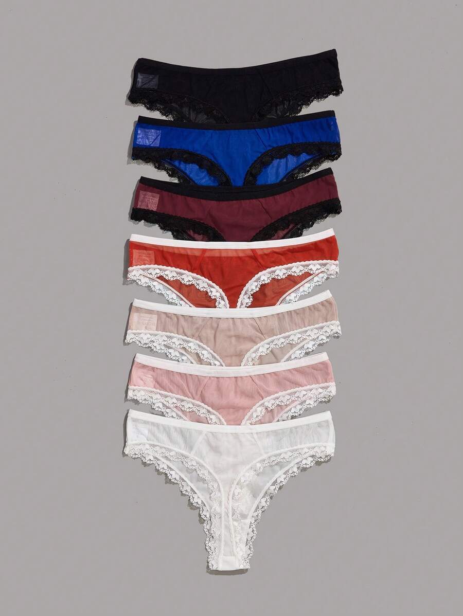 Ensemble de 7 pièces de strings sexy pour femmes en dentelle contrastée ...