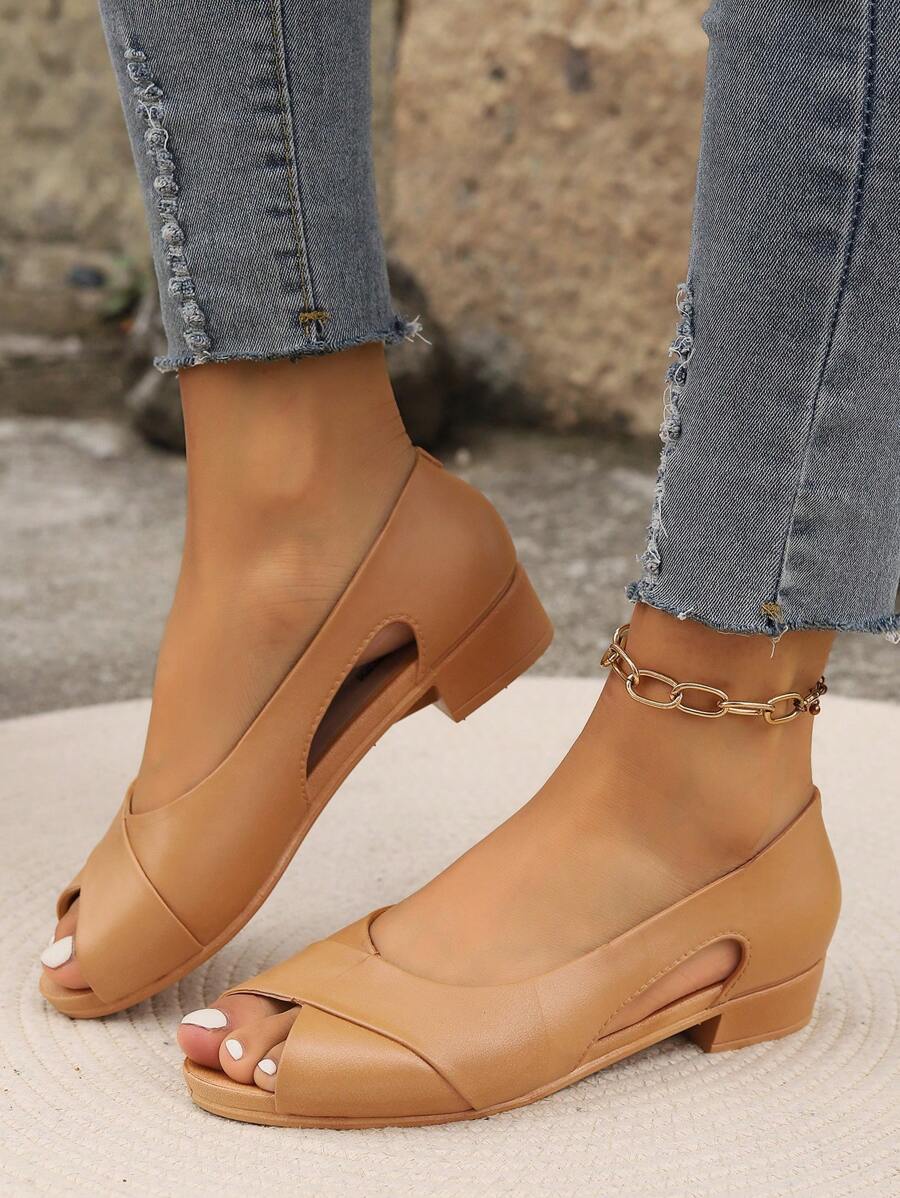 Minimalist Peep Toe Cut Out Side Flats | SHEIN USA
