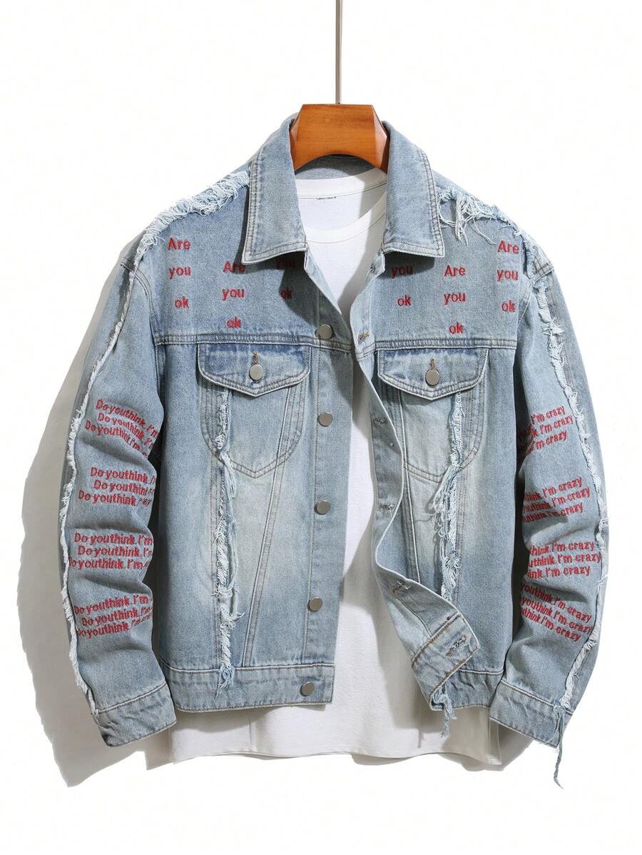 Manfinity Roghcode Chaqueta de mezclilla para hombre con borde sin ...